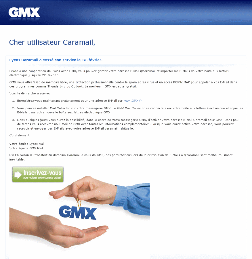 GMX reprend les adresses de Caramail