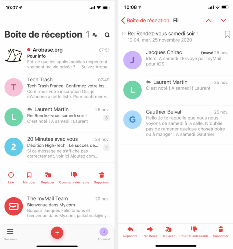 myMail, app pour iOS et Android