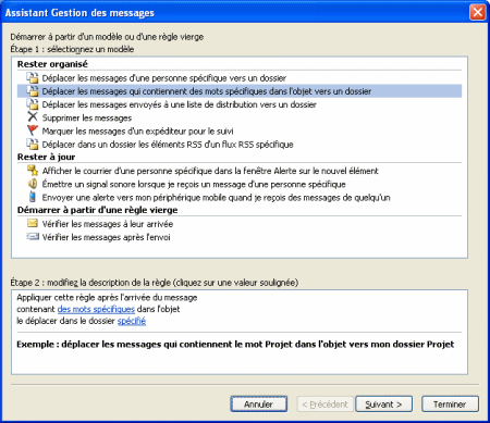 Définir des règles de message dans Outlook