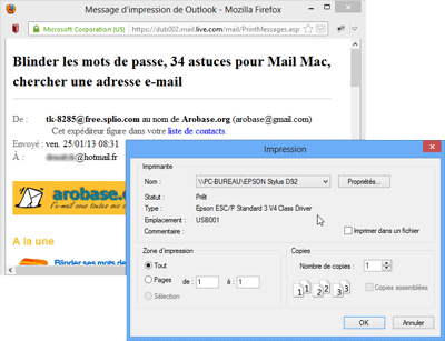 Imprimer un e-mail dans Outlook.com / Hotmail