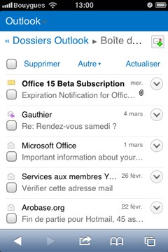 Consulter sa boîte Outlook.com / Hotmail sur son mobile