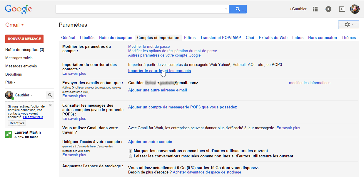 Importer un compte e-mail dans Gmail
