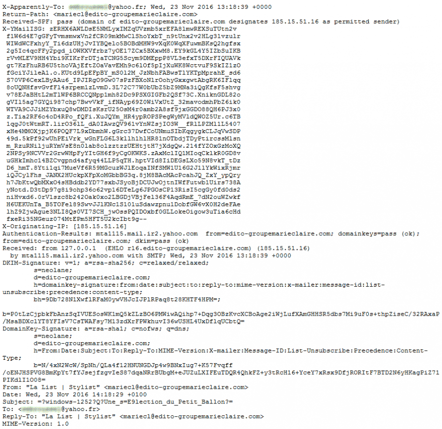 Afficher le code source d'un message dans Yahoo Mail
